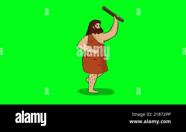 2d animated cartoon early humans or caveman character who has a club or ...