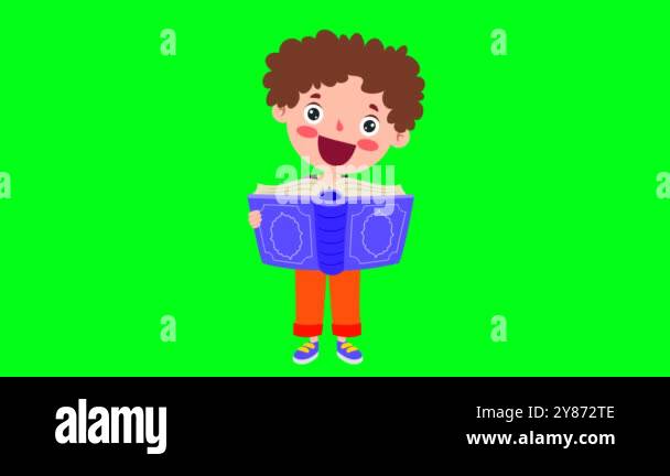 2d animated cartoon Islamic muslim boy character, the Quran in his ...