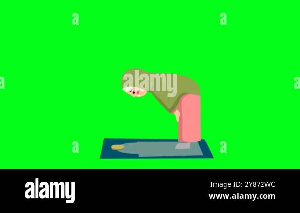 2d animated cartoon Muslim girl character praying in the mosque in ...