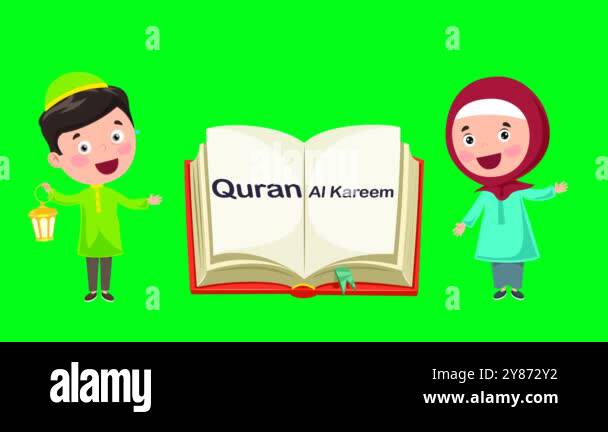 2d animated cartoon Islamic muslim boy and girl characters, they have ...