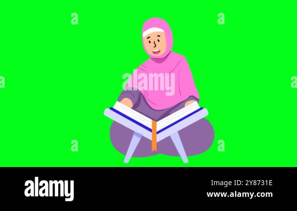 2d animated cartoon Female character of a woman who is muslim and reads ...