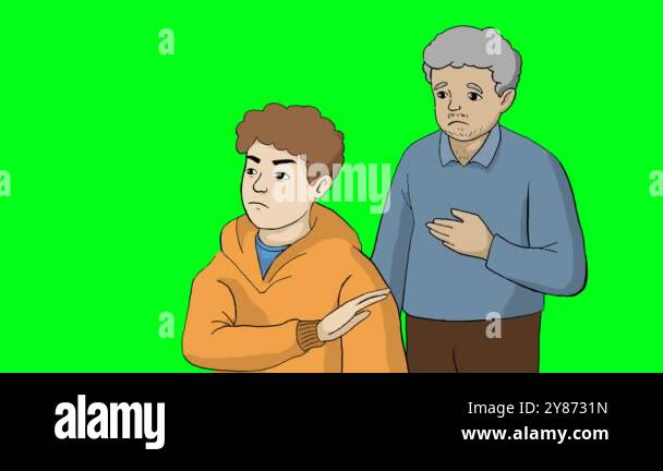 2d animated cartoon characters of a boy who turns his back on his ...