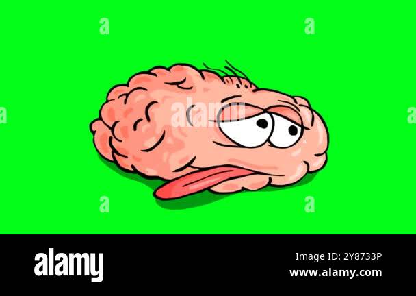 2d animated cartoon a brain or mind character is tired and damaged that ...