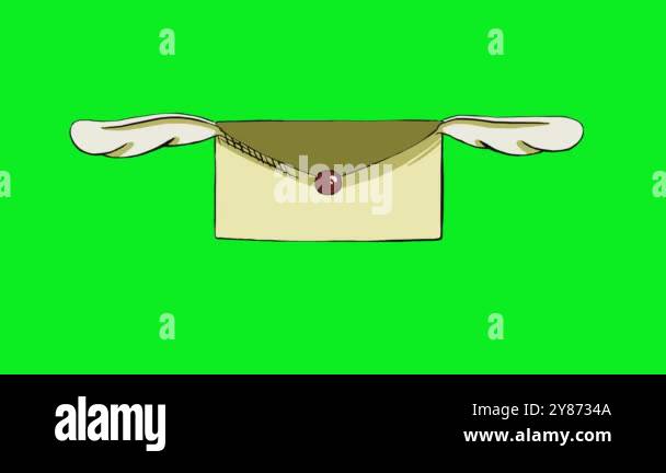 2d animated cartoon Flying winged paper envelope that flips backwards ...