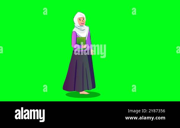 2d animated cartoon sycle loop walking Muslim female woman and girl ...