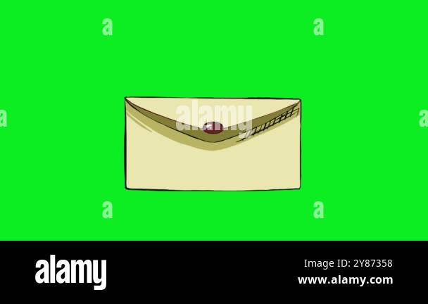 2d animated cartoon A paper envelope that opens and closes in green ...