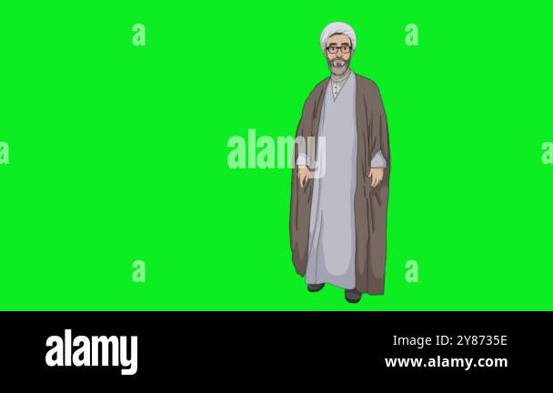 2d animated cartoon man character of an Islamic sheikh is walking ...
