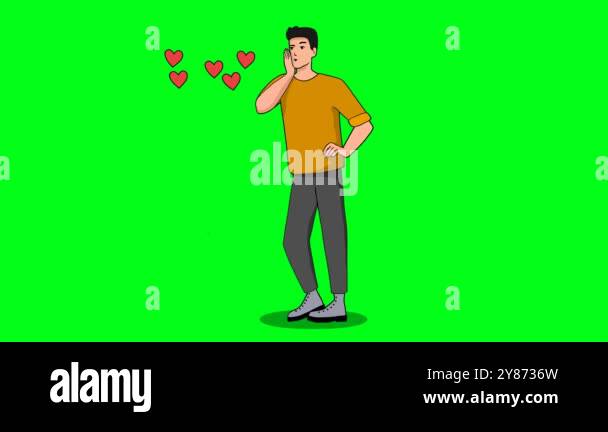 2d animated cartoon character of a man who is interested in a woman and ...