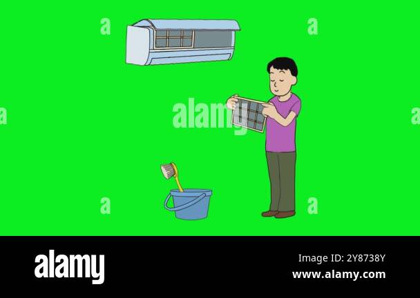 2d animated cartoon Cycle loop of the air conditioner repair man ...