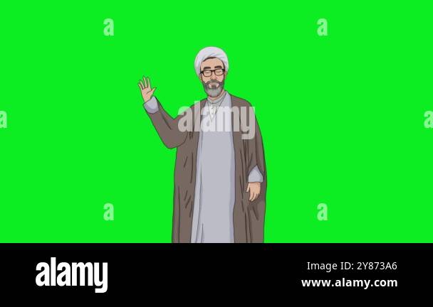 2d animated cartoon man character of an Islamic sheikh is walking ...