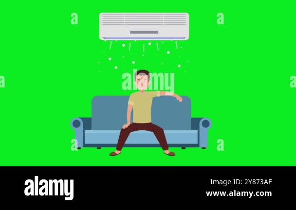 2d animated cartoon male character is sitting calmly on the sofa and ...