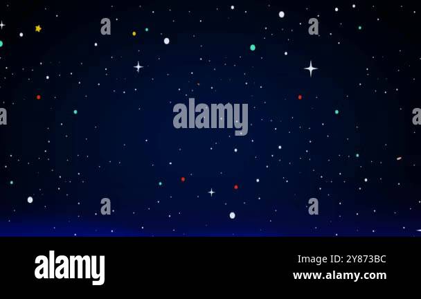 2d animated cartoon fantasy golden stars in the space of night sky and ...