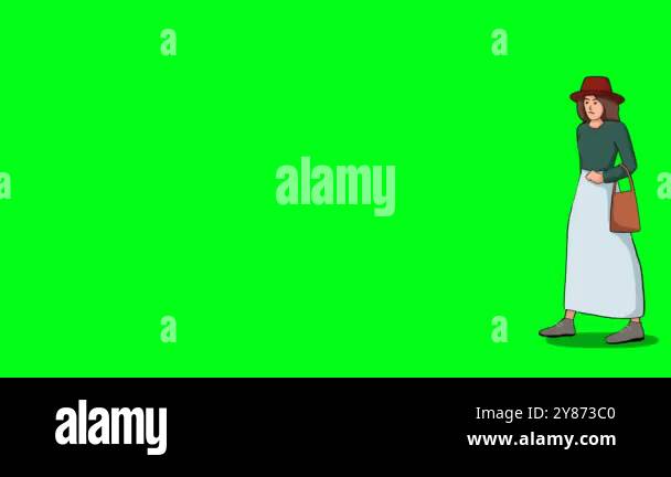 2d animated cartoon a classy female woman girl character walking from ...