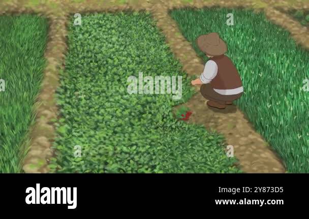 2D animation of A farmer working and harvesting radishes in field in ...