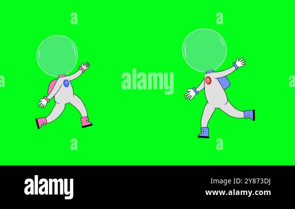2d animated cartoon Cycle loop of characters in astronaut suits ...