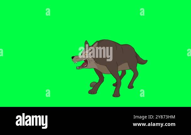 2D animated wild wolf character cycle cartoon who is angry in green ...
