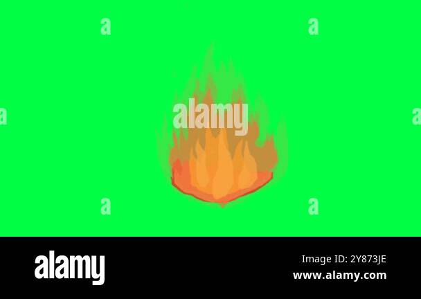 2D animated cycle loop of hot fire burning cartoon in green screen. 4K ...