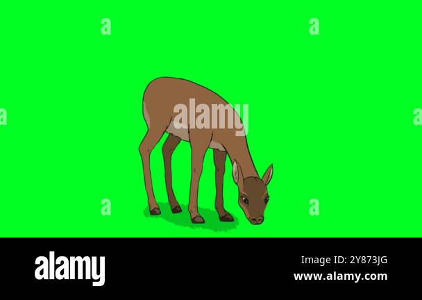 2D animated deer character is grazing and chewing plant and raises its ...