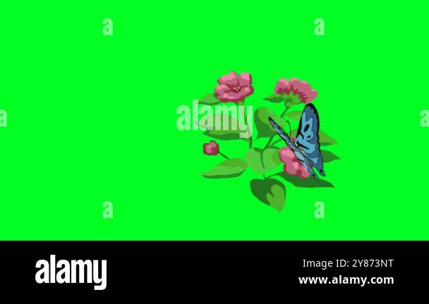 2D animated butterfly character slow flapping cycle and rests on flower ...