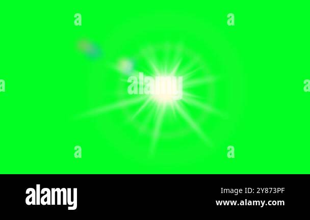 2D animated Sunlight radiation and rotation its rays in sky in green ...