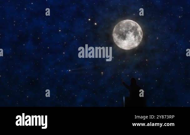 Beautiful footage of the shining moon and the night sky full of galaxy ...