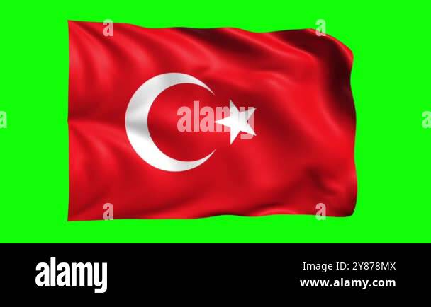 Turkey waving flag animation on green screen, perfect for chroma keying ...