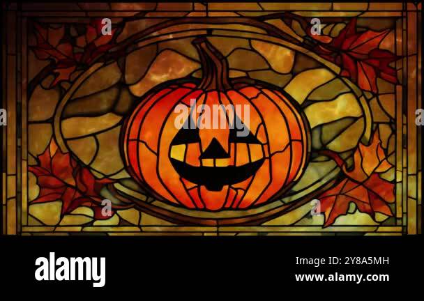 Jack O Lantern Stained Glass Window to Hell 4K Loop features a stained ...