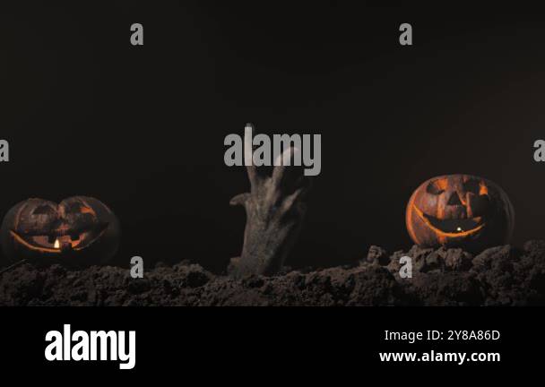 Creepy monster hand gestures in graveyard. Scary halloween zombie hand ...