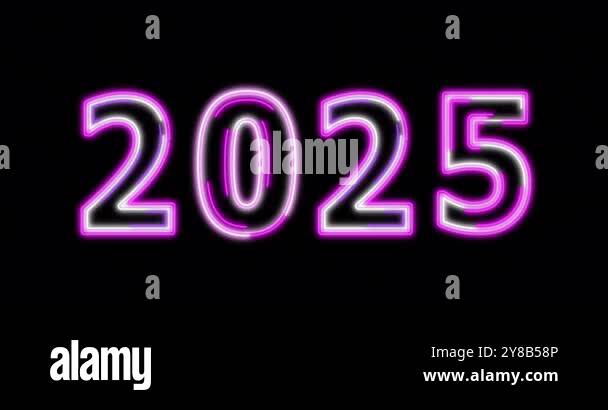 Bright neon illuminate digits 2025 new year design with neon glow. Abstract cosmic vibrant color ...