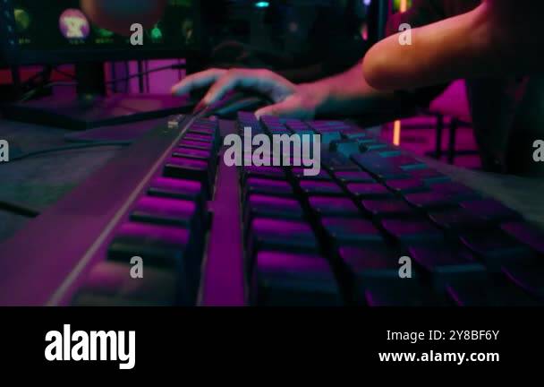 Arabian Indian man streamer playing video game cyber sport computer ...