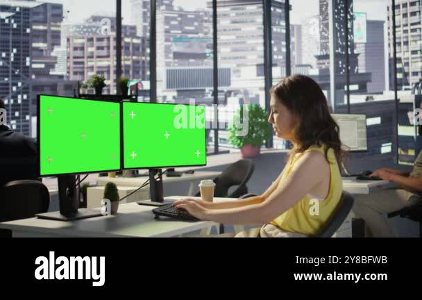 Developer Using Multi Monitor Isolated Screen Pc To Create Machine Learning Models That Can