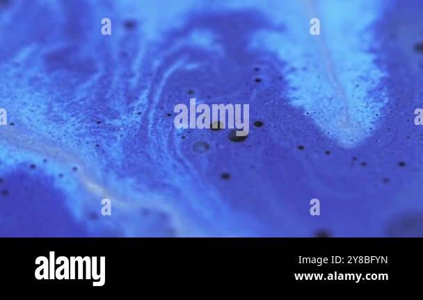 Foam fluid. Bubble liquid spill. Defocused cyan blue color shimmering ...