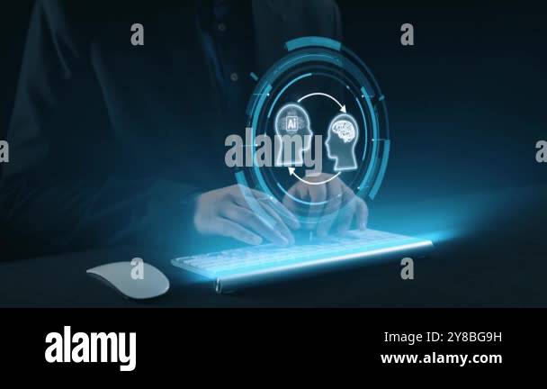 Human interact with AI artificial intelligence brain processor in ...