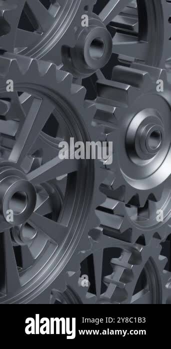 A close-up perspective showcases a series of rotating interlocking ...