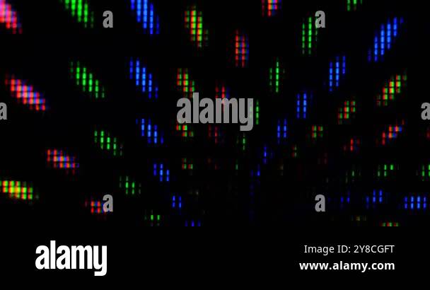 Extreme macro view of 4K LED matrix red, blue, and green sub-pixels ...