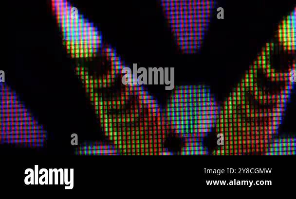 Extreme macro view of 4K LED matrix red, blue, and green sub-pixels ...