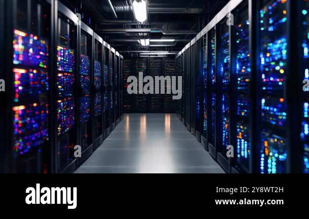 Data Center or Server Room with rows of server racks. Server racks in ...