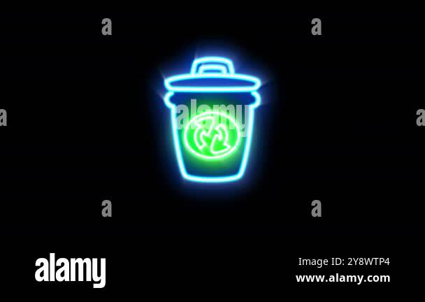 The blinking neon light of trash concept icon in the black background ...
