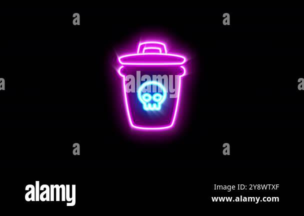 The blinking neon light of trash concept icon in the black background ...