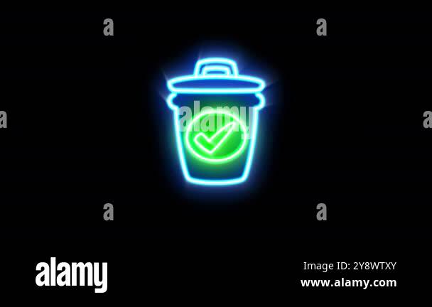 The blinking neon light of trash concept icon in the black background ...