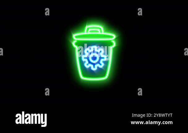 The blinking neon light of trash concept icon in the black background ...