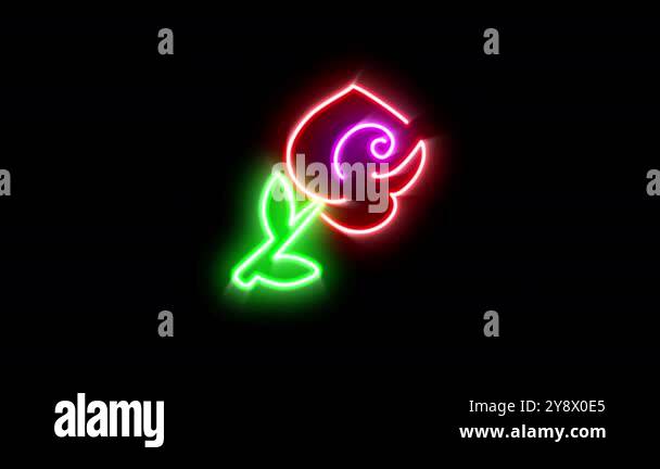 The blinking neon light of rose icon in the black background Stock ...