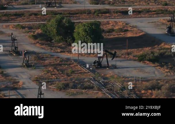 Aerial view of the oil rigs and wells in the Midway-Sunset shale oil ...
