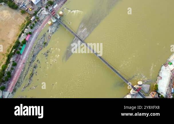 Janki setu bridge across the river ganga, city of rishikesh in the ...