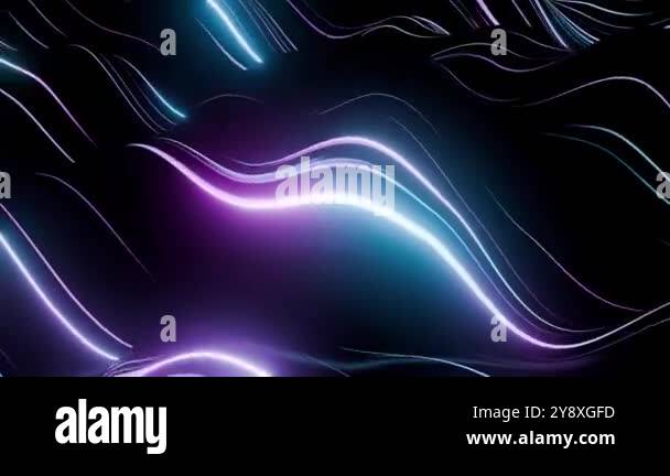 Looped background with smooth black waves and liquid neon light streaks ...