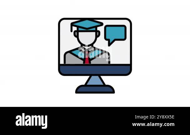 Animated online school with student and computer icon . Seamless ...