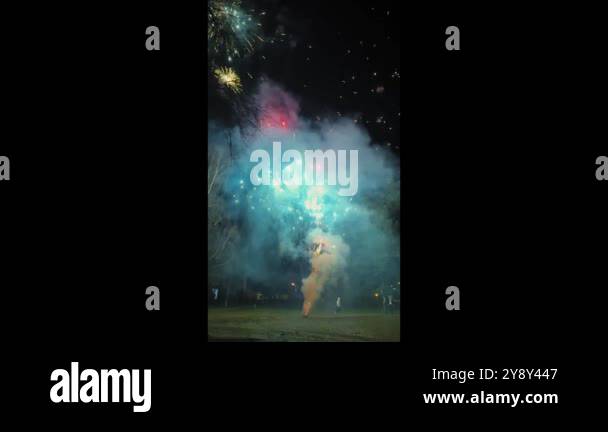 A spectacular display of colorful fireworks lights up the night sky at ...