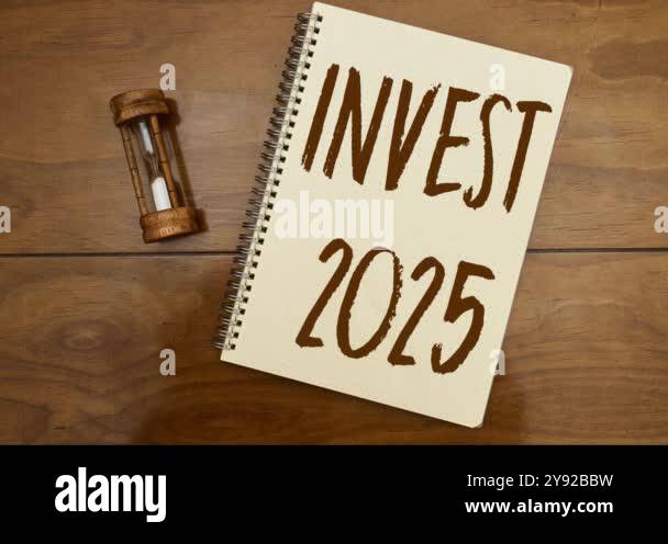 Financial planning 2025 concept, invest 2025 notebook with hourglass on ...