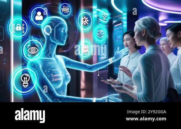 Artificial Intelligence AI technology on man hand. Robot AI innovative chatbot. Command prompt ...