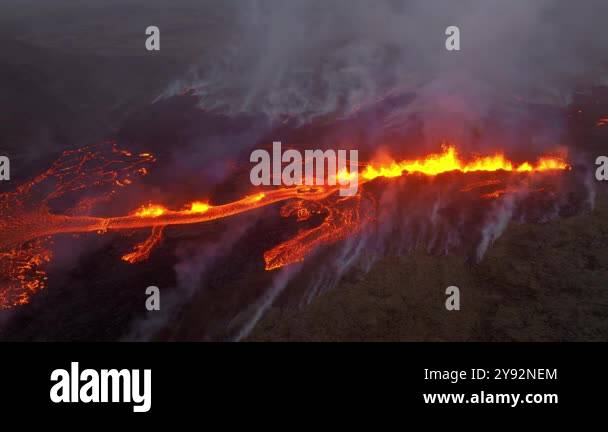 Volcano Eruption in Iceland, Flowing Red Hot Lava River, Incredible ...